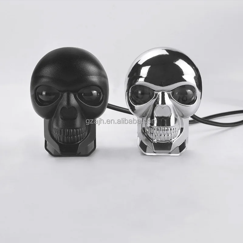 External Motorcycle Headlights Ghost Fire Skull Head LED Spot Light ...