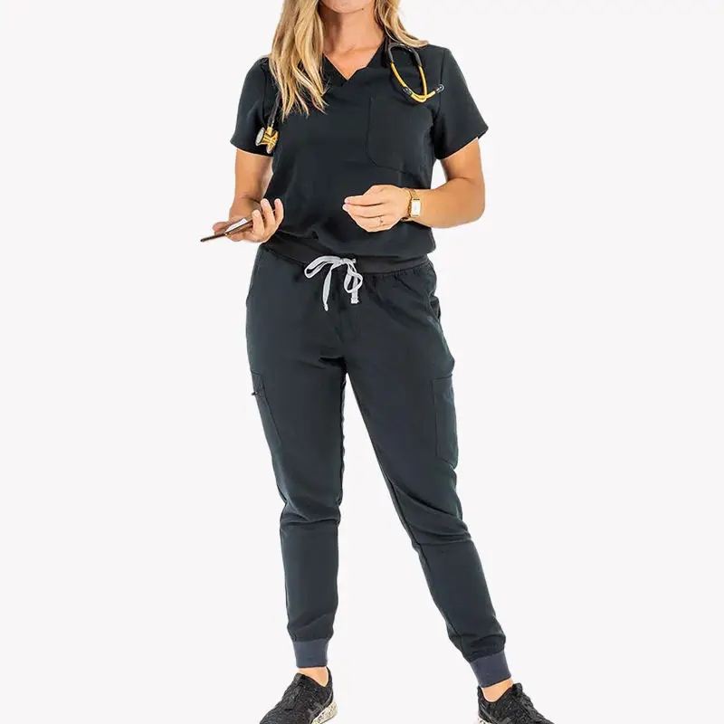 Custom Logo Doctor Nurse Suit Anti Wrinkle Jogger Scrubs
