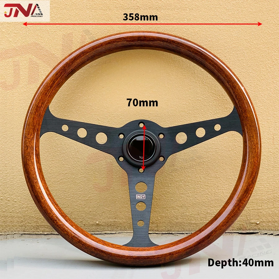 14inch Solid Wooden Film Steering Wheel 358mm Flat Dish Classic Volante ...