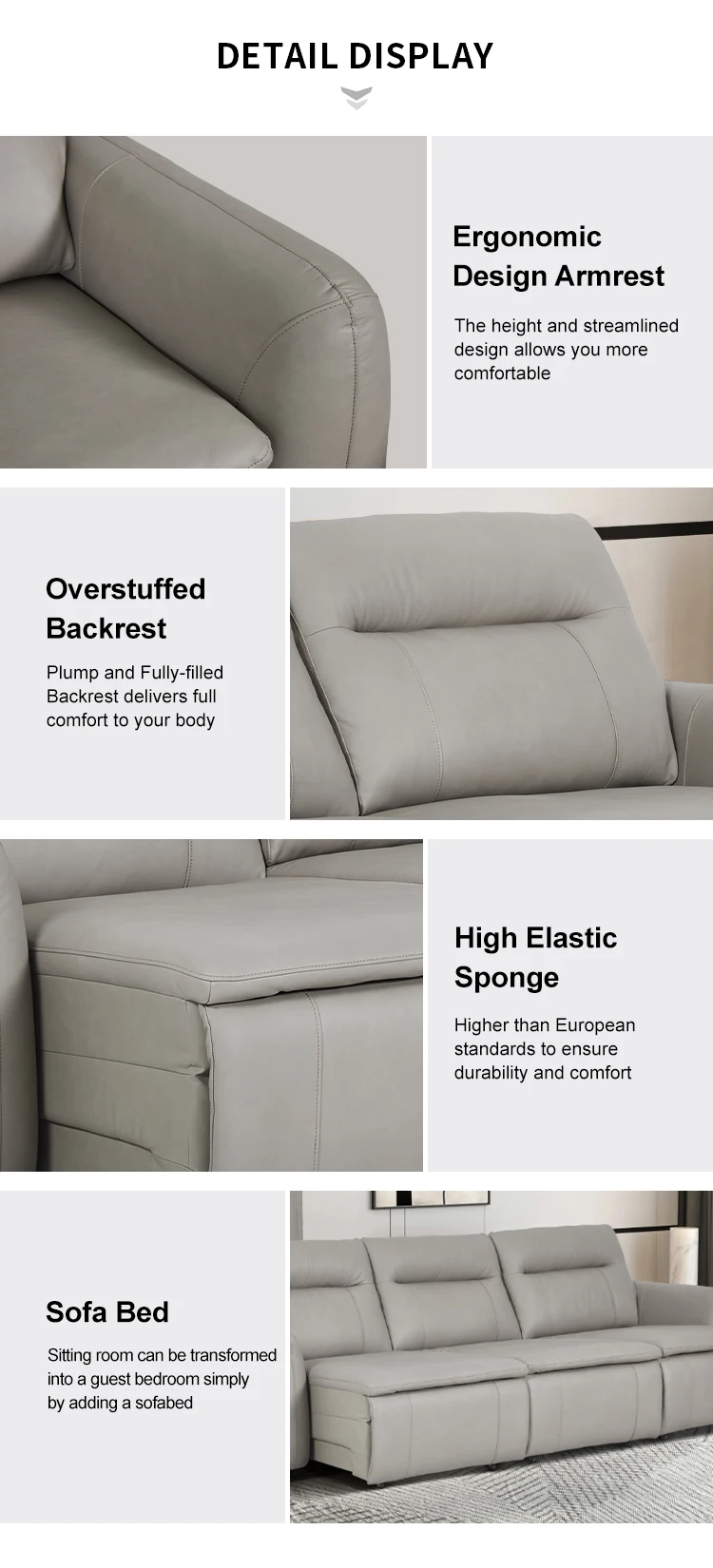 CHEERS Leather Power Slide Chaise - Versatile Sofa Bed