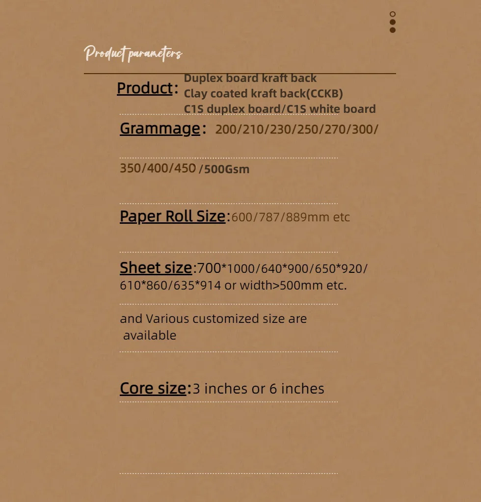 High Stiffness Clay Coated Kraft Back (CCKB) 200-500gsm