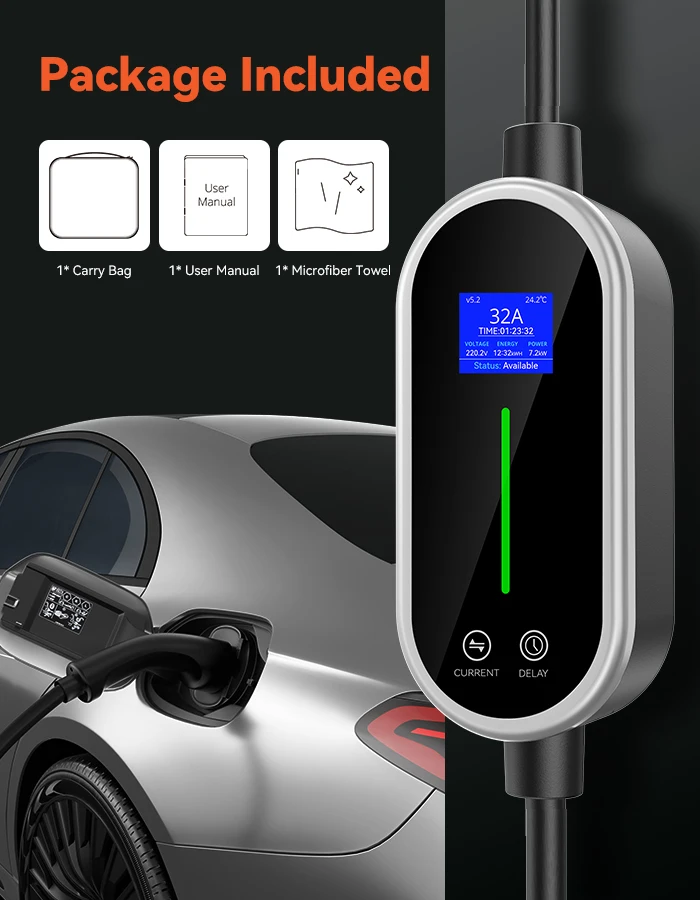 Adjustable Portable Ev Charger Type 2 7kw 16a 32a 3 Plugs Electric ...