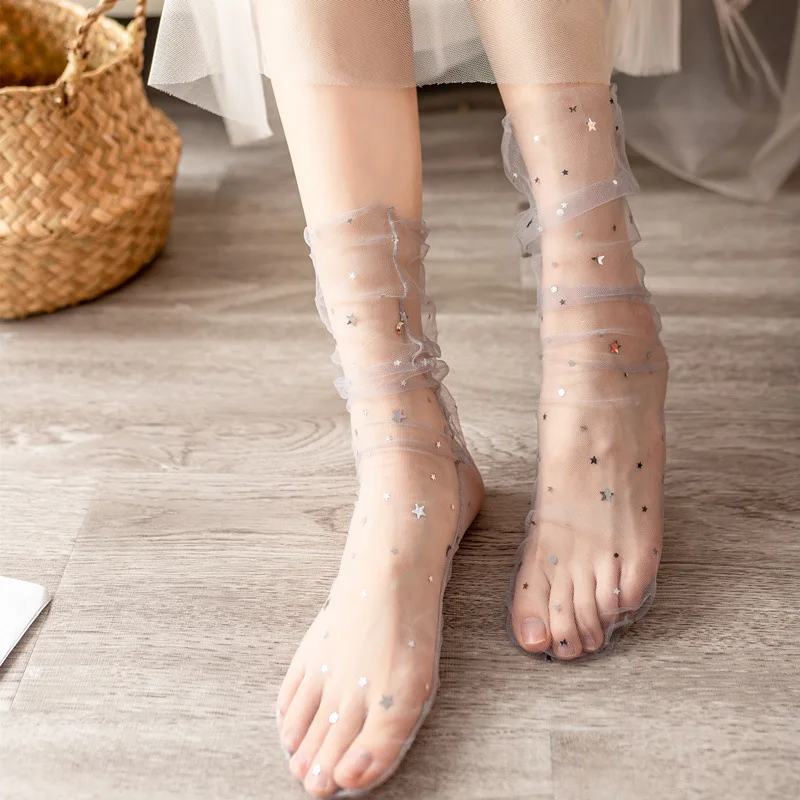 Mesh Lace Sheer Shiny Socks Decorated Slouch Ankle Mesh Socks See ...