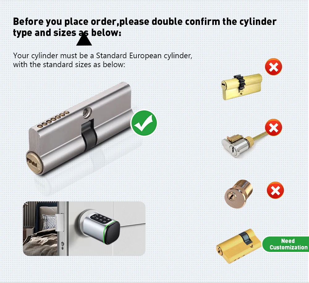 DIY Installation Tuya BLE APP Biometric Fingerprint Smart Key Cylinder