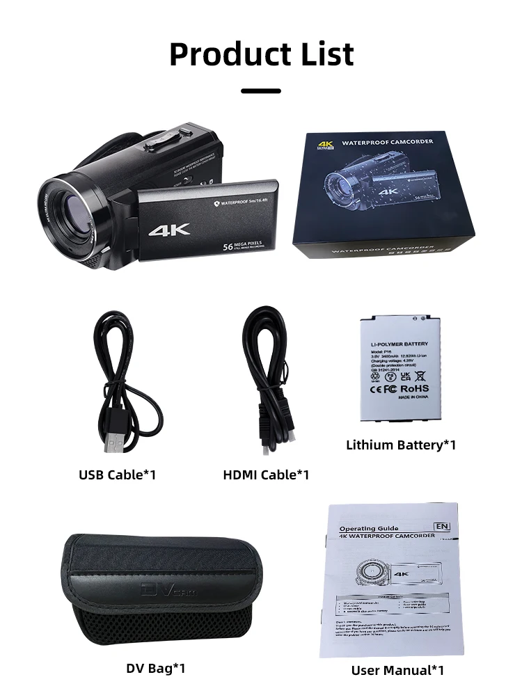 Hot Sale 4K Video Camera Camcorder 16.4Ft Waterproof Ultra HD 18X Zoom ...
