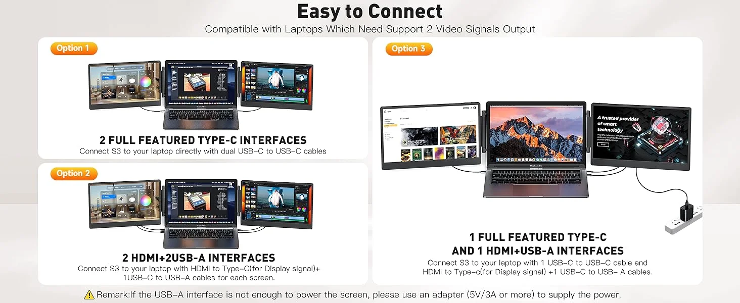 Portable Monitor for Laptop 14 Inch Triple Monitor Screen Extender Plug ...