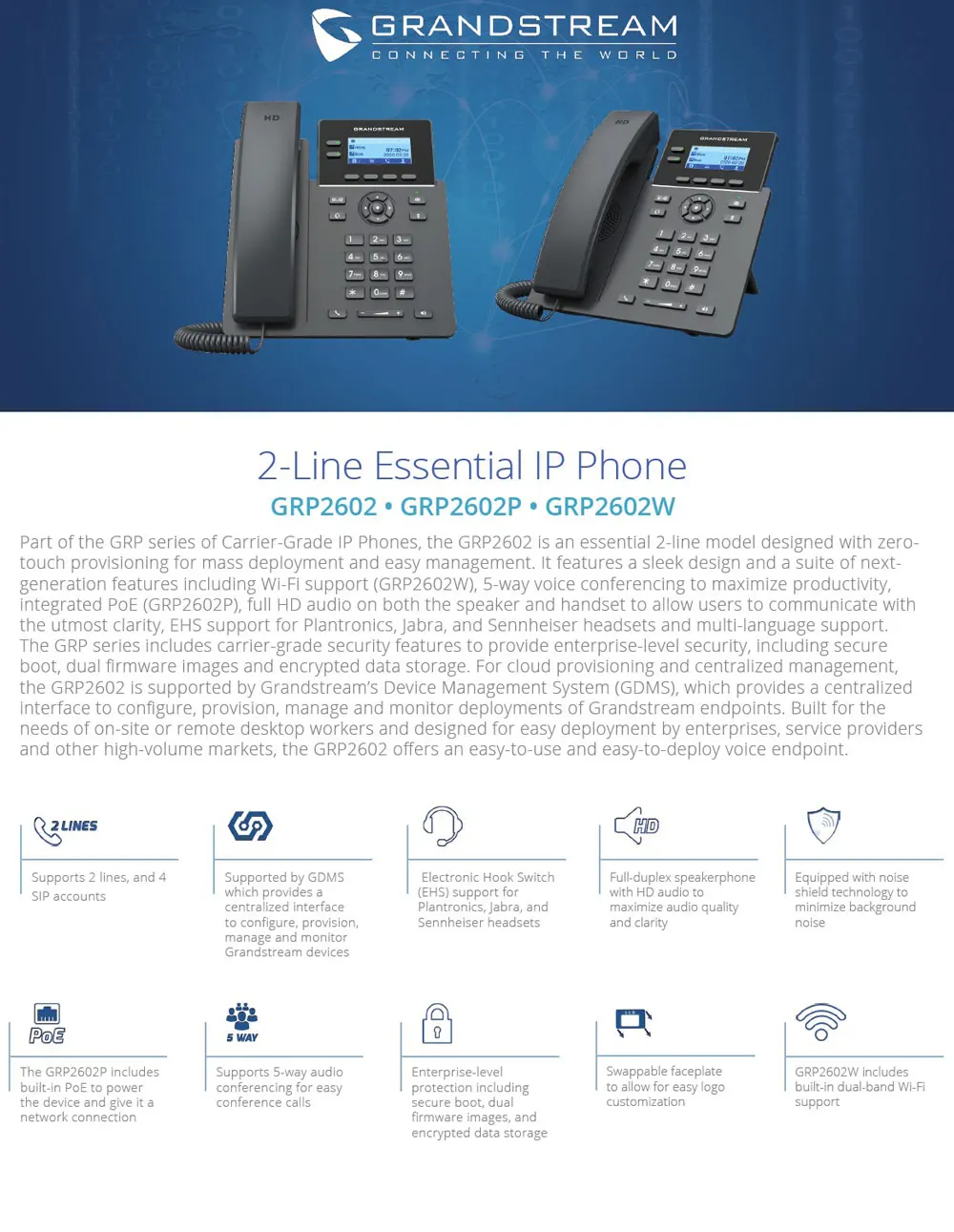 Grandstream Carrier-Grade IP Phones - GR2602/2602P/GRP2602W