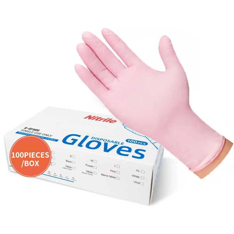 100 Pcs Box Disposable Nitrile Gloves - Powder Free & Safe