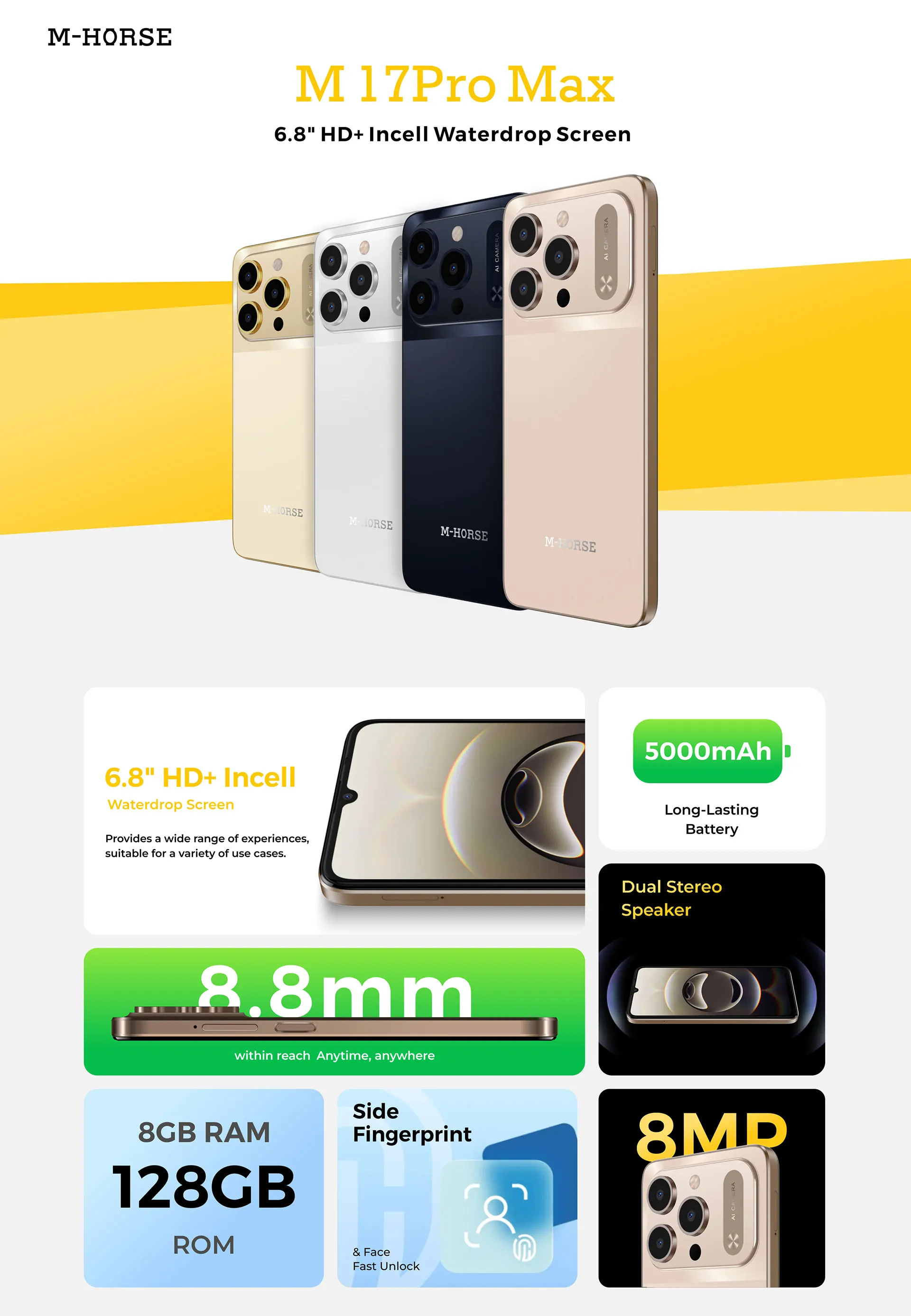 M-HORSE M17 PRO MAX 4G Android 14 Smartphone - 6.8" AMOLED, 5000mAh ...