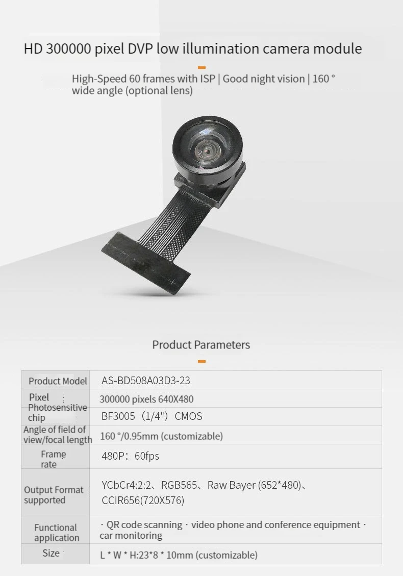 vga HD 300 megapixel 60fps 160 degree wide Angle comes with ISP dvp BF3005 camera module ...