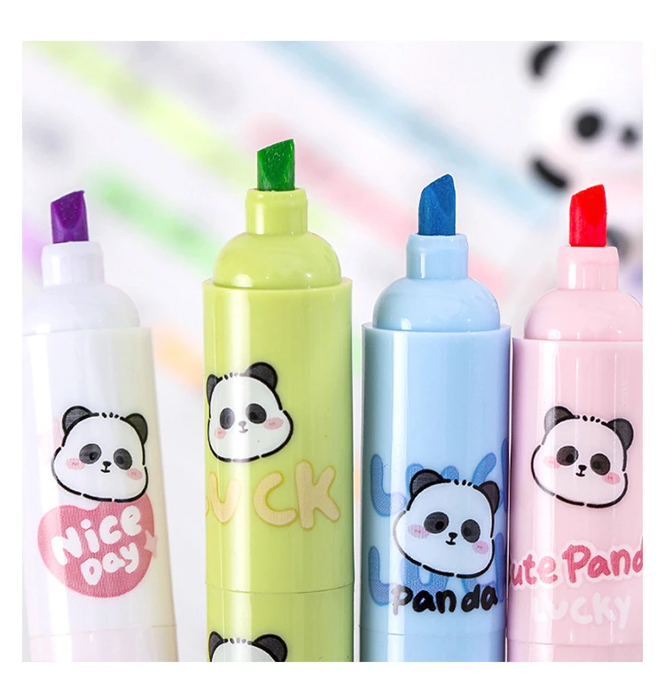 Cartoon Panda Three-color Splicing Highlighter Students Cute Stationery ...