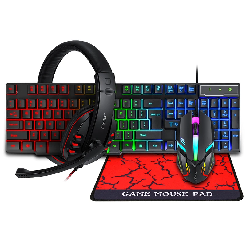 4-in-1 Gaming Combos Keyboard Mouse Headset Set Mechanical Feel Game ...