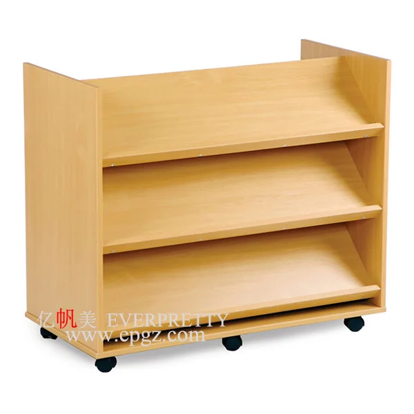 Wooden School Library And Archive File Silent Moving Book Cart Trolley ...