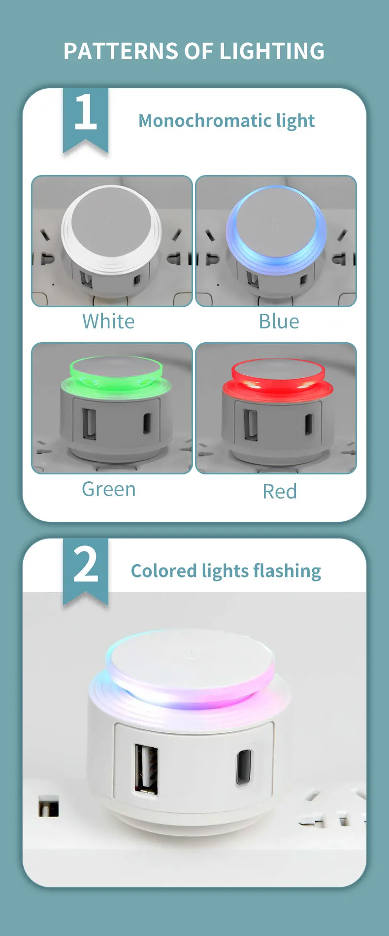 Hot Fast Charger Night Light Color Change A+c Port Rgb Led Wall Light ...