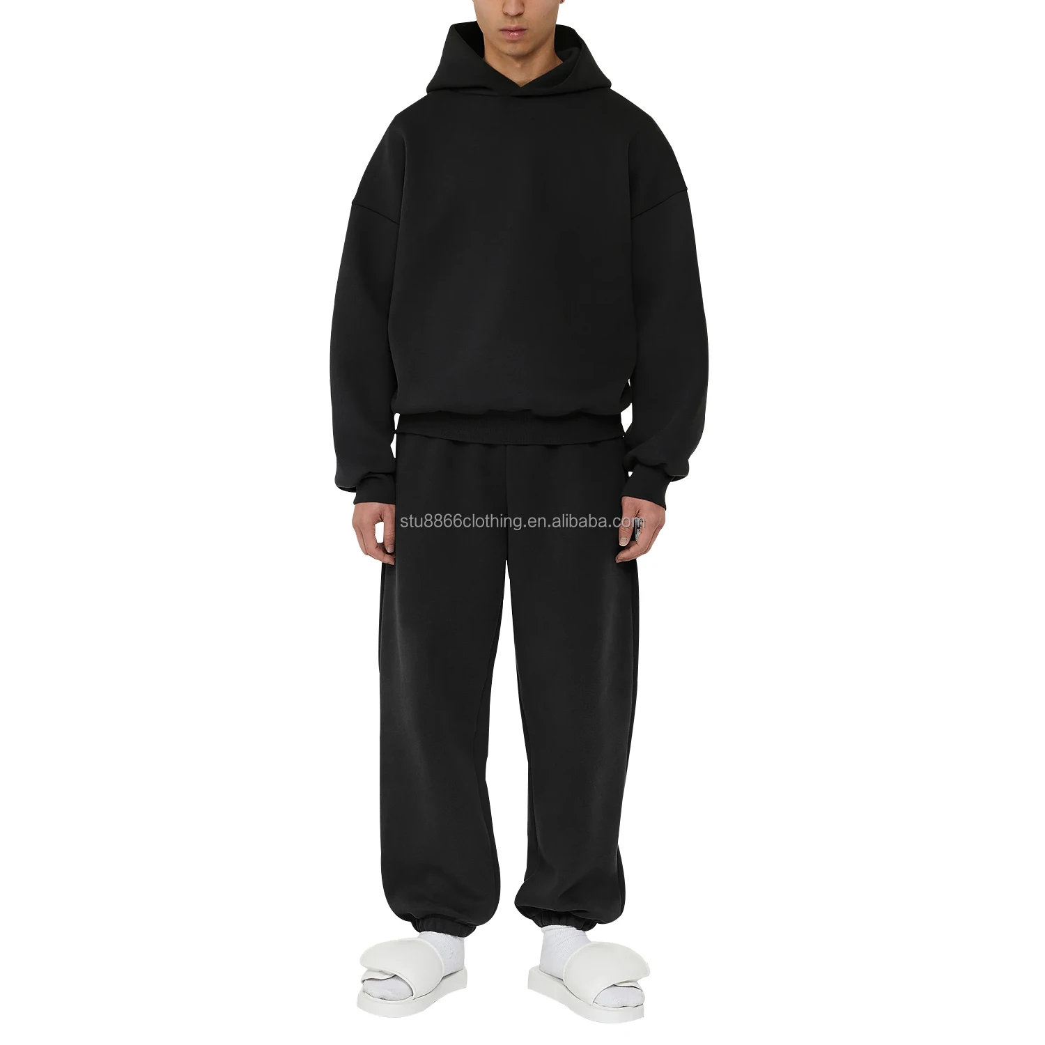 OEM Gym Black Blank Tracksuit Custom Embroidery No String Hoodie ...