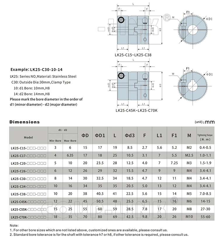 COUP-LINK Clamp Shaft Coupler Stainless Steel Hub Copper Body Coupling ...