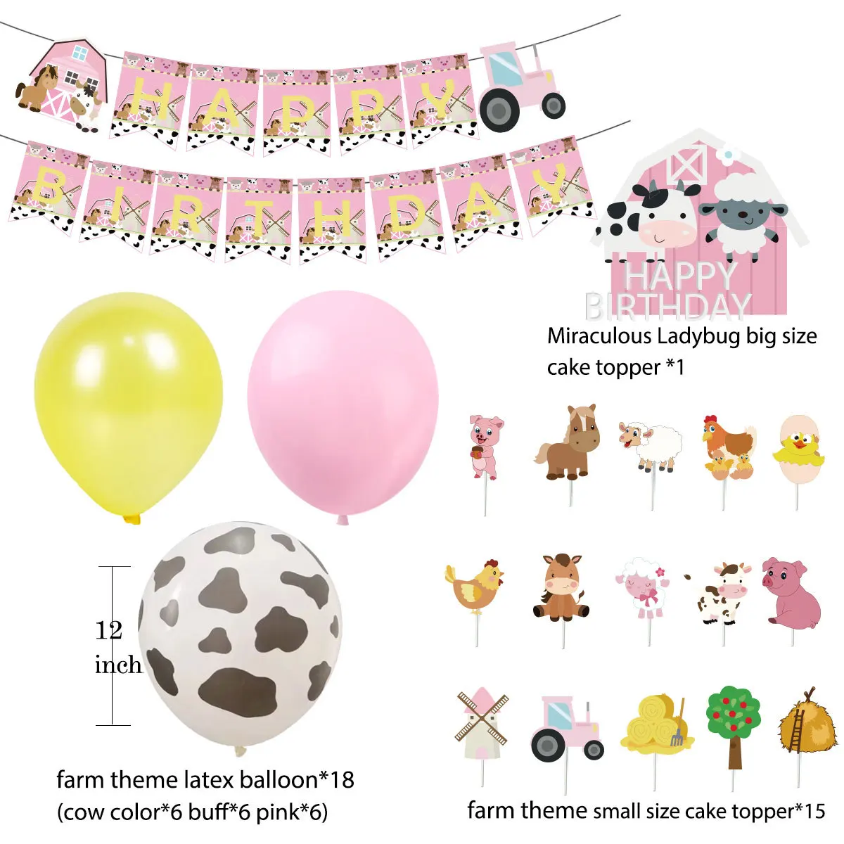 Pink Farm Animals Themed Birthday Barnyard Party Decorations Cow ...