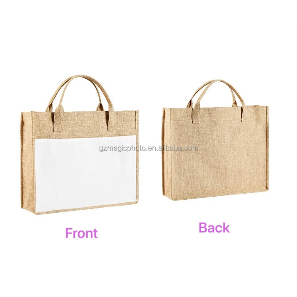Sublimation Tote Bag With Pocket Blanks Custom Linen Burlap Jute Tote ...