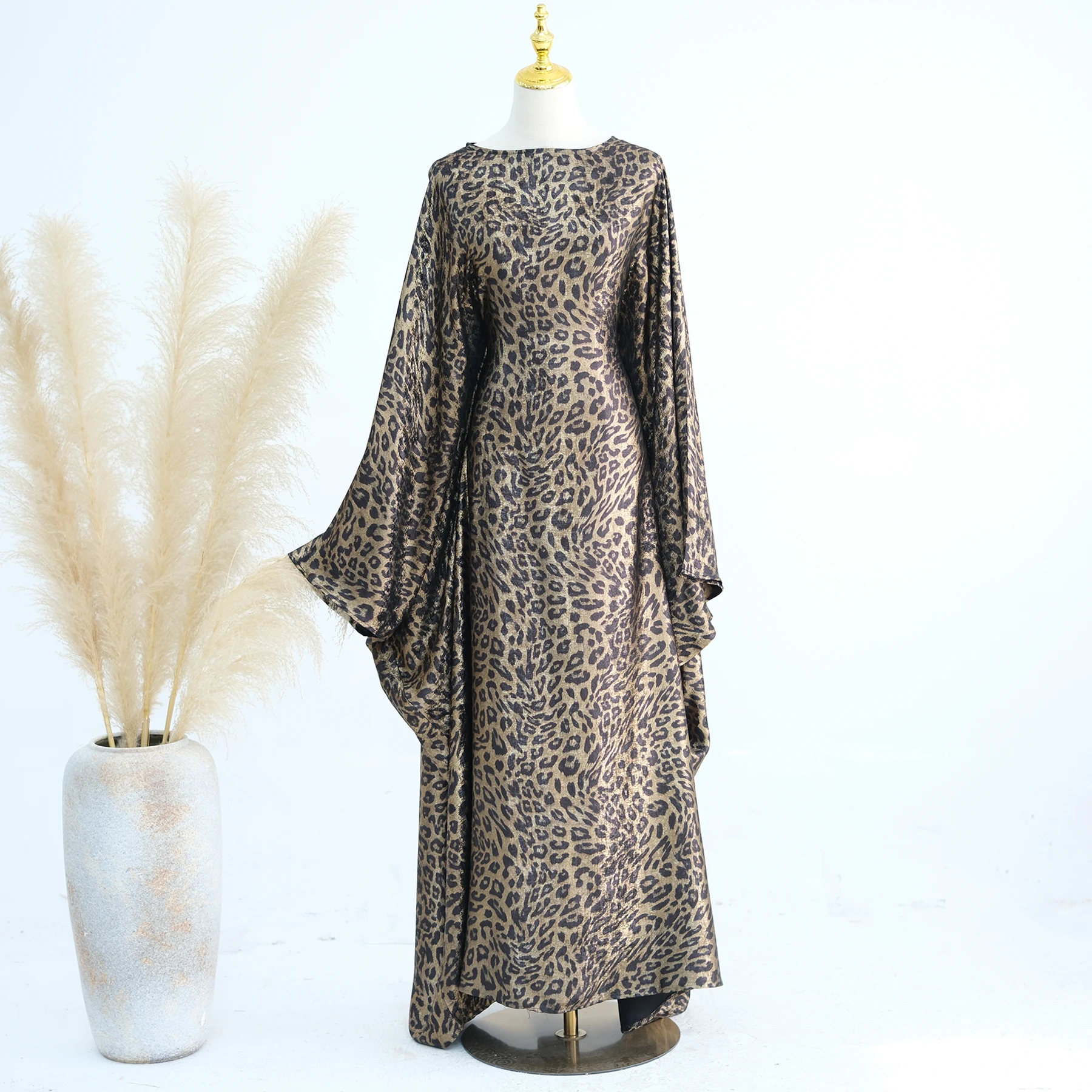 2025 New Leopard Print Arabic Abaya Long Robe Dress Metallic Unique ...