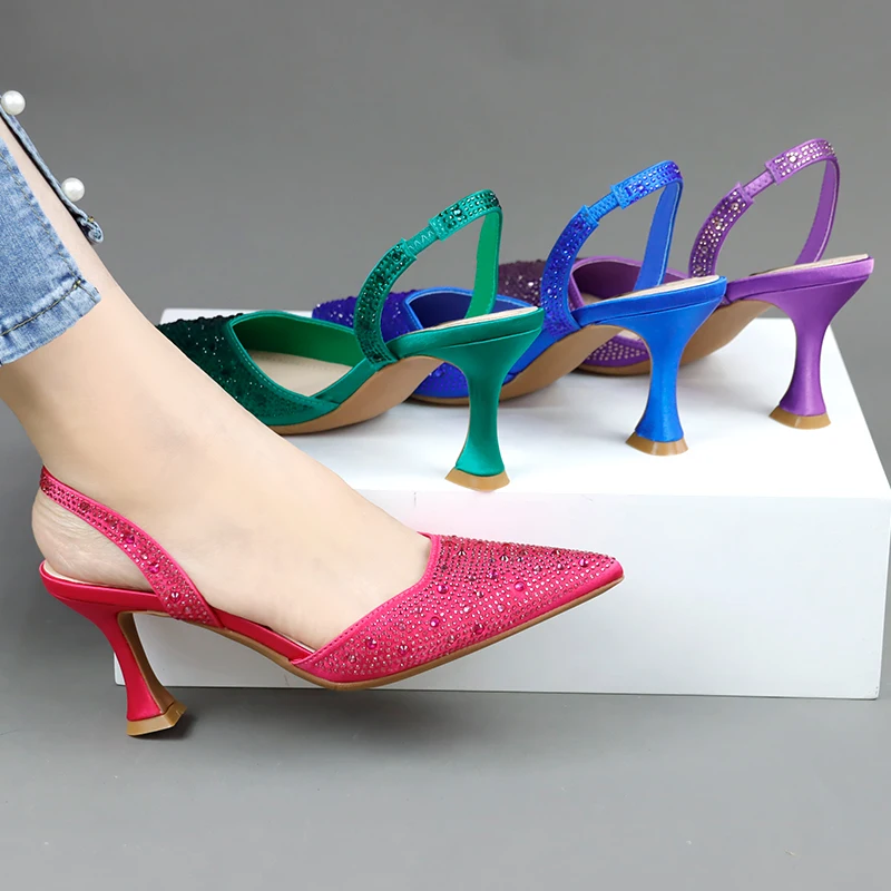 Ladies Rhinestone Close Pointy Toe High Heels Sandals 8cm Women Strap ...