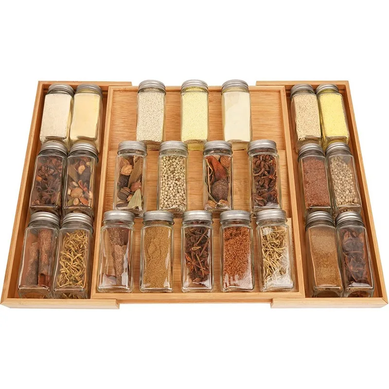 Extendable Kitchen Storage Rack Bamboo Spice Racks Drawer Organizer ...