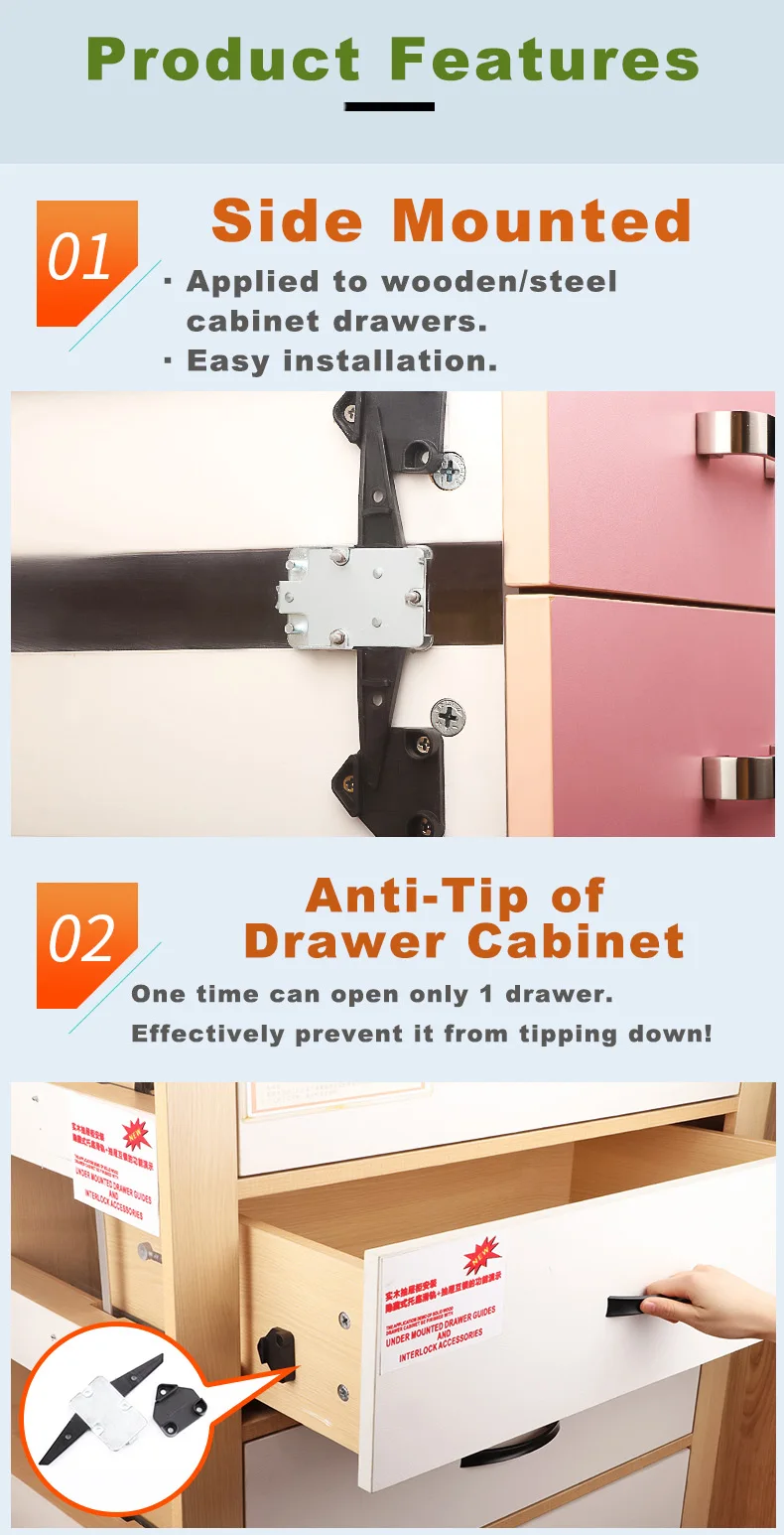 Cabinet Drawer Anti-Tip Interlock Accessories System