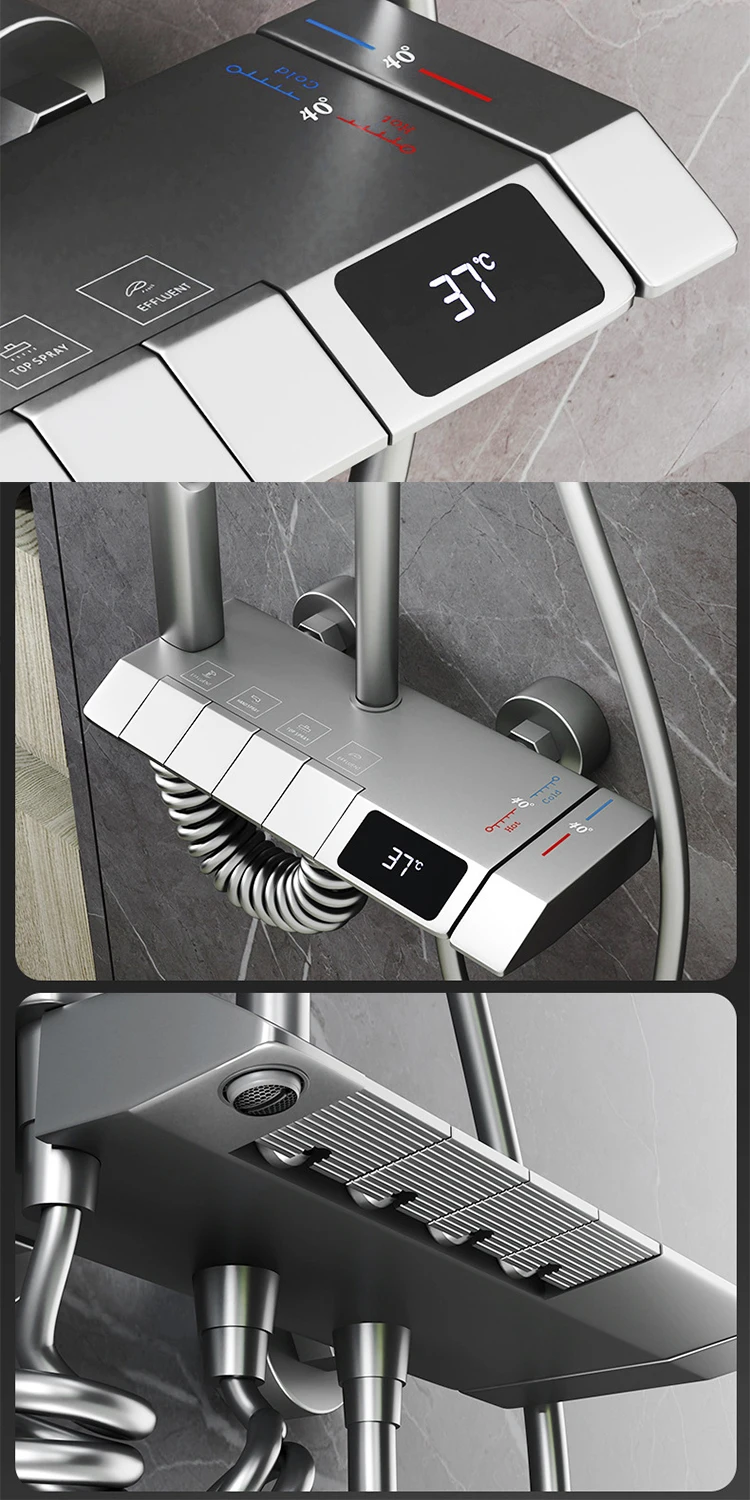 Matte Black Metal Piano Key Rainfall Bath Shower Faucet Set Bathroom ...