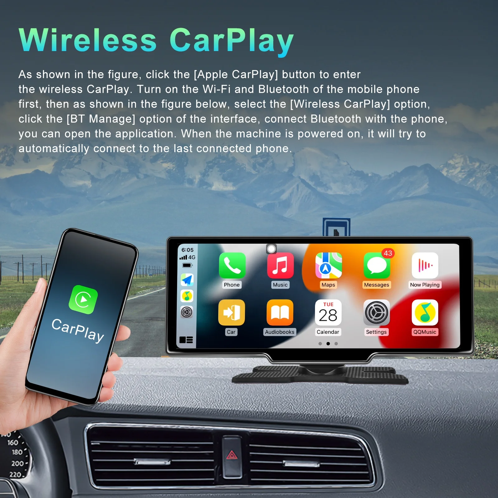 Podofo 10.26" Android 13 Autoradio Car Radio Portable Carplay Android Auto 4+64g/2+32g Gps Wifi ...