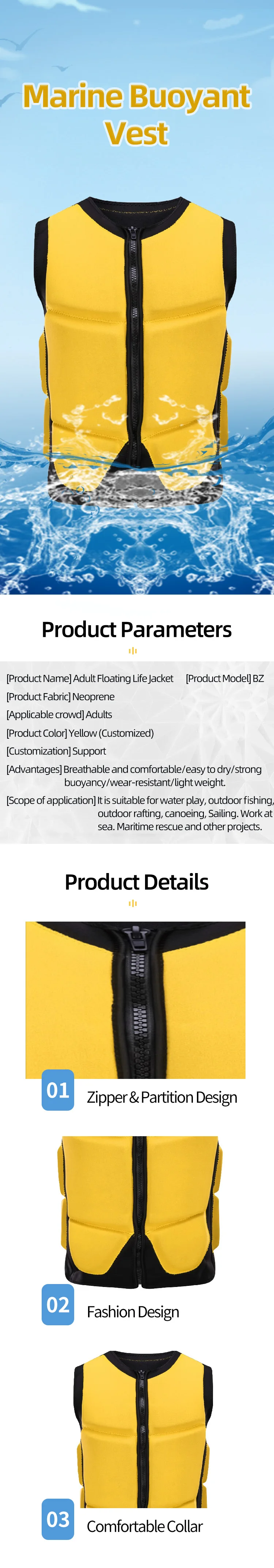 Custom Ce Yellow Black Neoprene Epe Foam Buoyant Life Jacket Vest - Buy ...