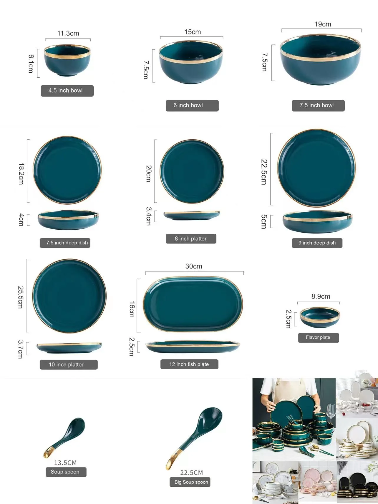 Luxury Green Ceramic Dinner Plates and Bowls Set for Hotels and ...