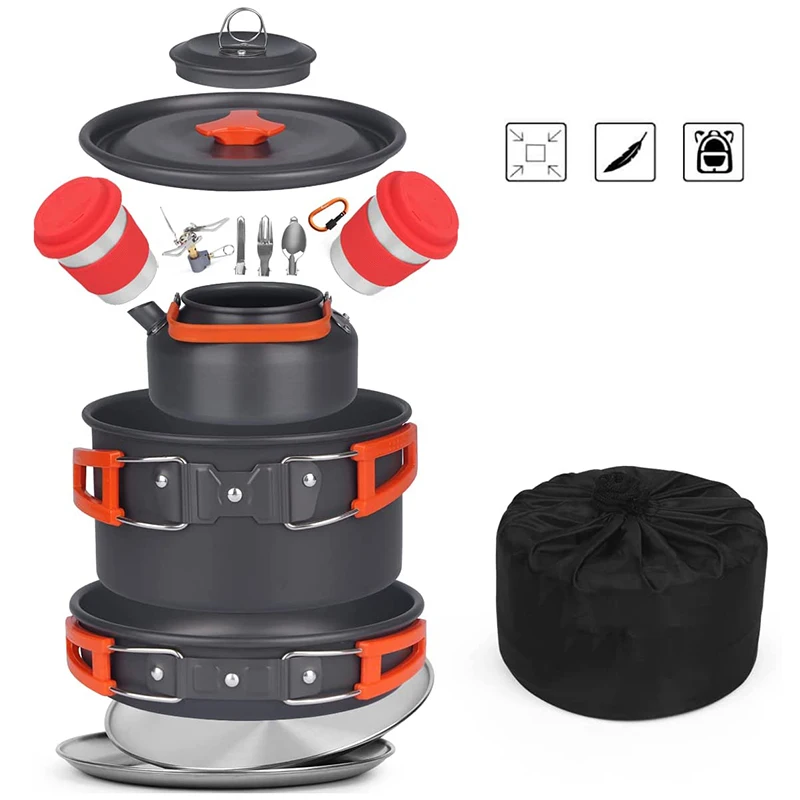 Outdoor Camping Cookware Mess Kit Hiking Backpacking Picnic Cooking ...