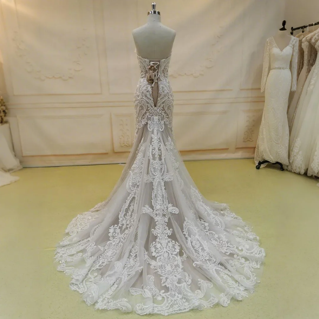 Strapless Bridal Gowns Sexy Lace Back Prom Dresses High End Bridal ...