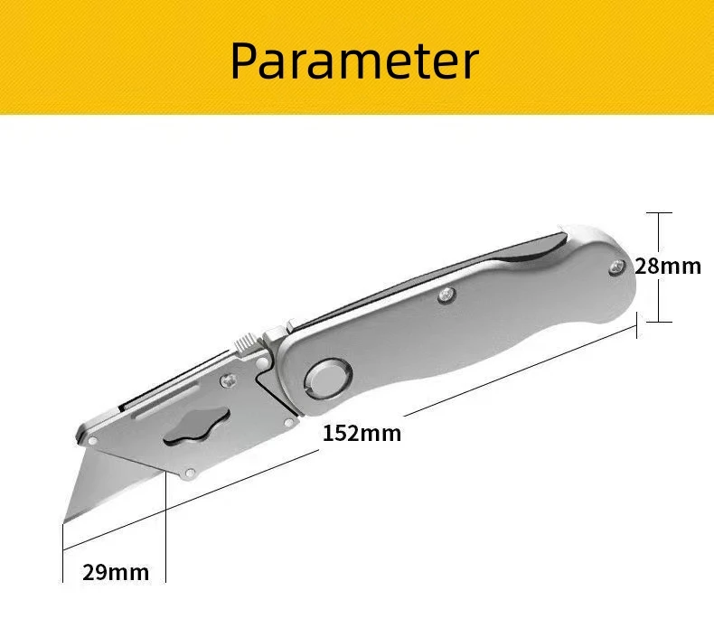 Box Opener Quick Change Trapezoid Blade Folding Aluminum Handle Utility Cutter Pocket Knife ...