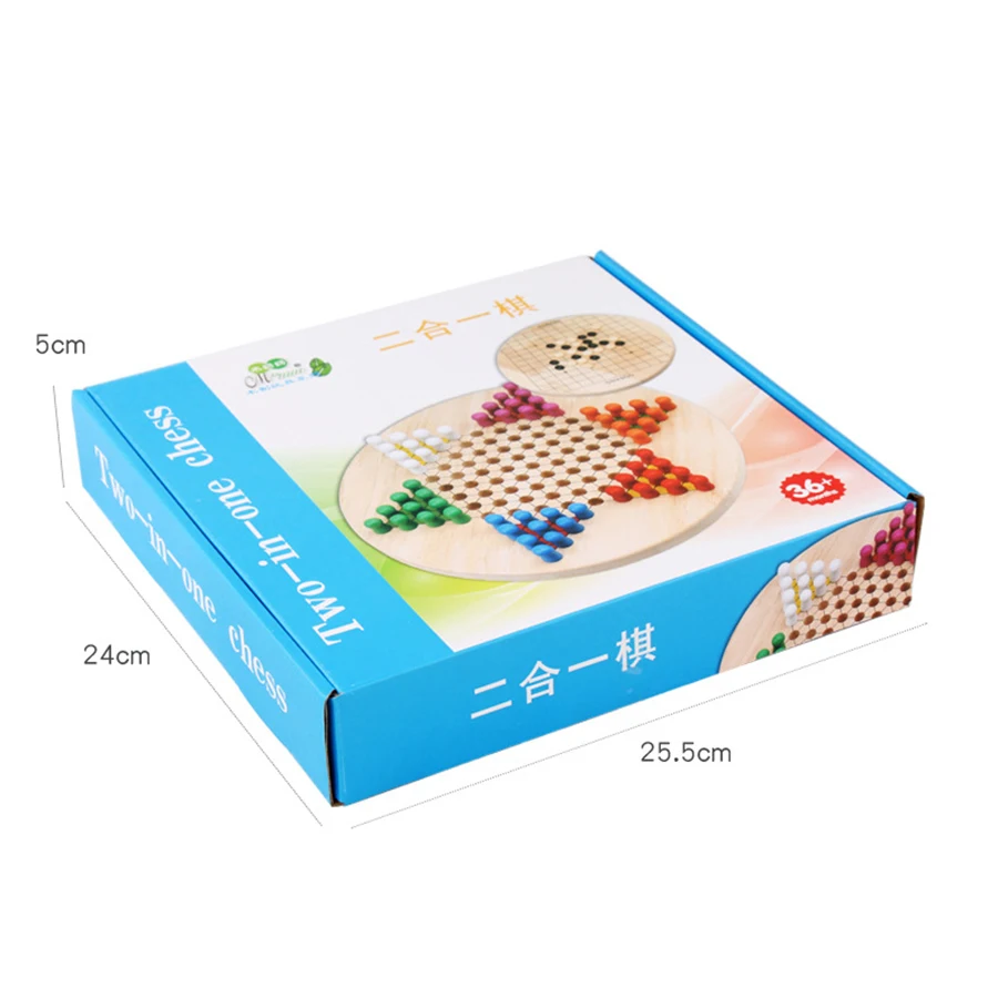 2312 Wooden Small Solid Wood Two In One Chess Piece Chinese Checkers Chess Games Wooden Toys ...