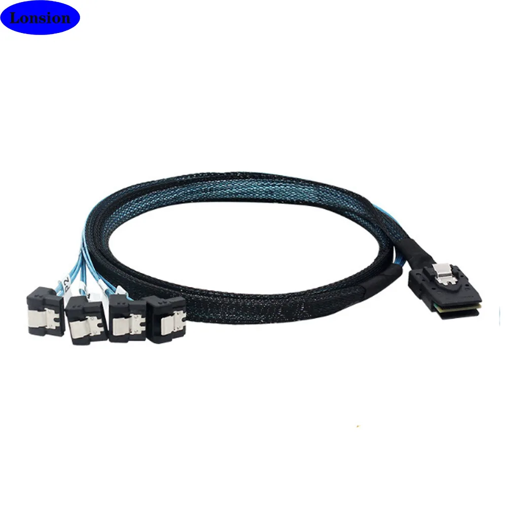 MINI SAS SFF-8087 to 4 Ports SATA 90 Degree Cable - High-Speed Server ...