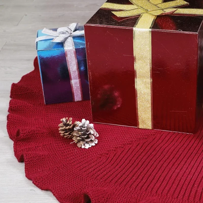 Christmas Tree Bottom Decorations Dark Red Striped Acrylic Knitted ...