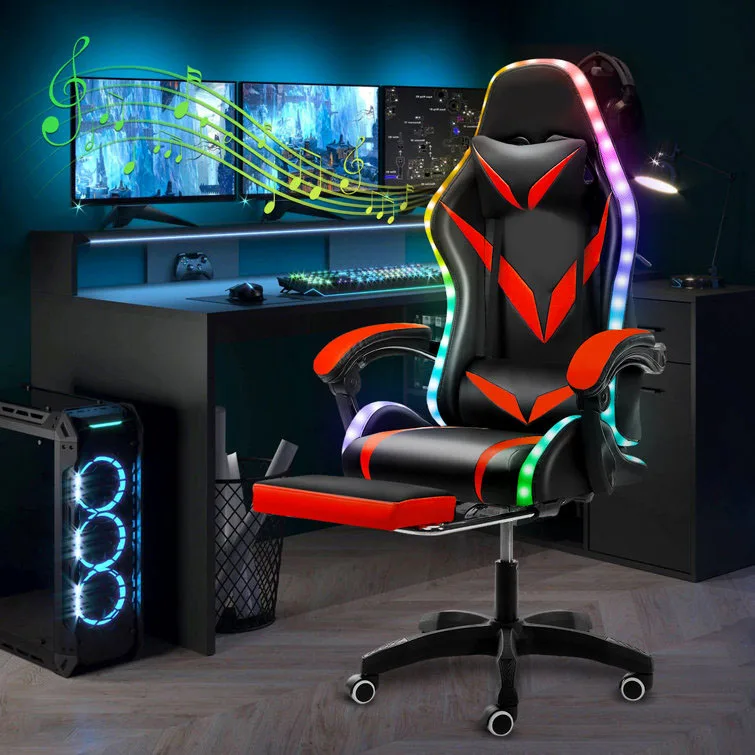 Luxury Leather Adjustable Racing Computer Rgb Led Light Gaming Chair ...