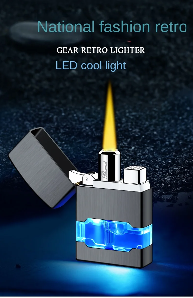 Transparent Gas Chamber Lighter Metal Torch Red Flame Windproof Lighter ...