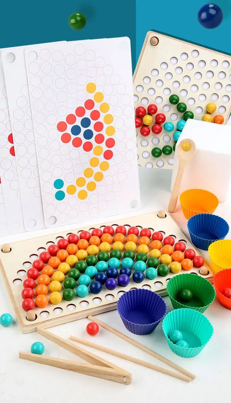 Wooden Rainbow Bead Games For Toddlers Color Sorting Toys Bead Counting ...