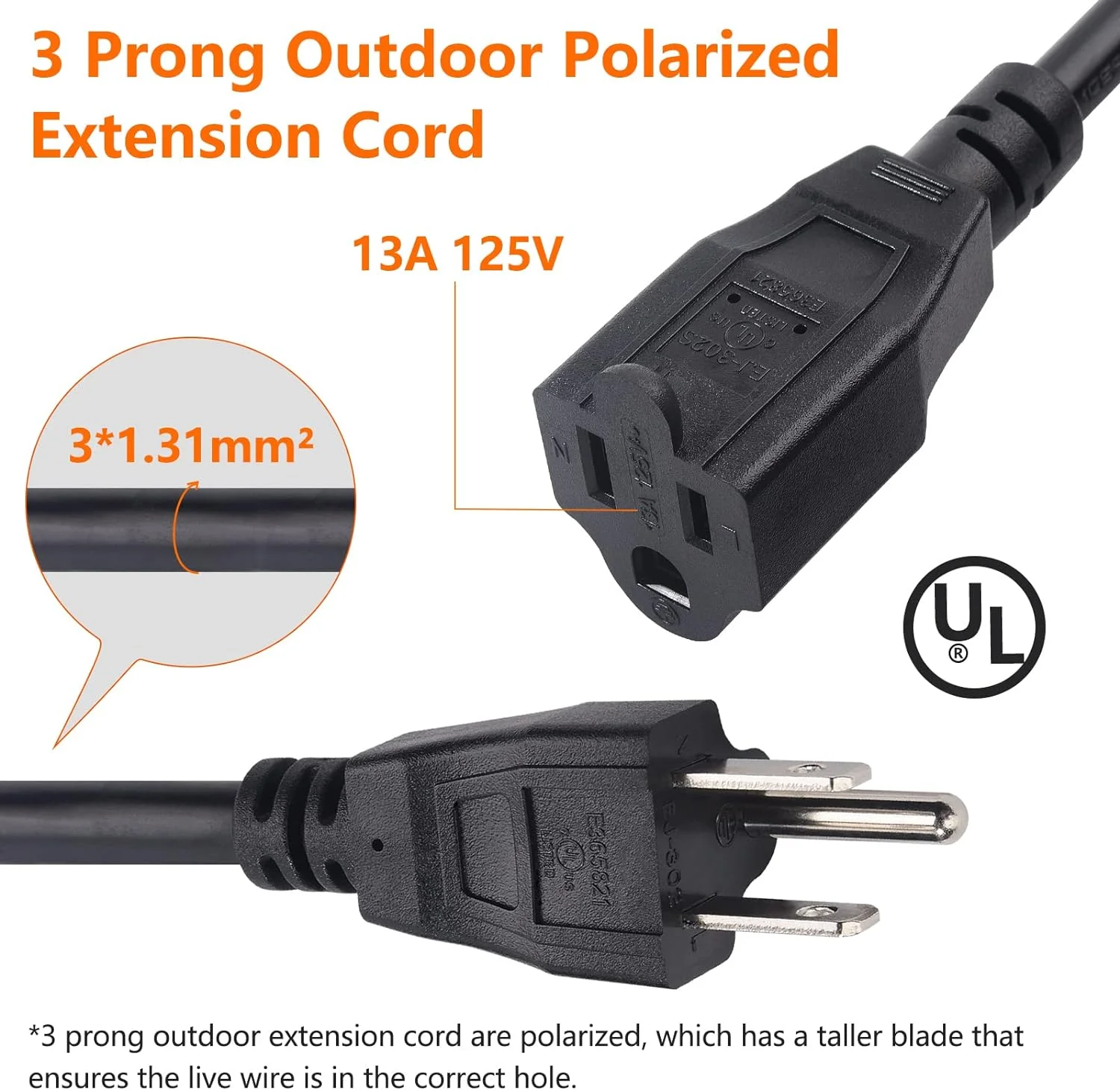 Ac American Plug 3 Pin Male to Female End Power Cable Cord Wire 110v ...