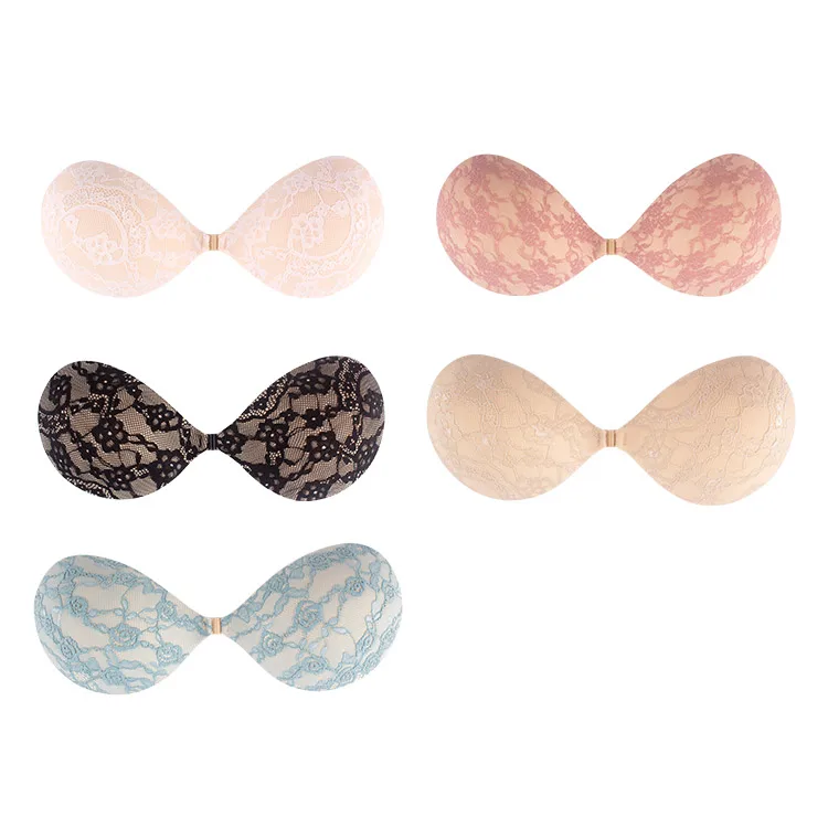 Women Sexy Lace Embroidery Push Up Silicone Seamless Invisible Bra Lift