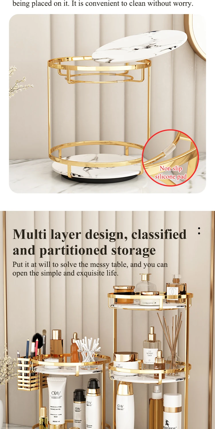 Luxury Metal Countertop Desktop Gold Golden Rotating Makeup Cosmetic ...
