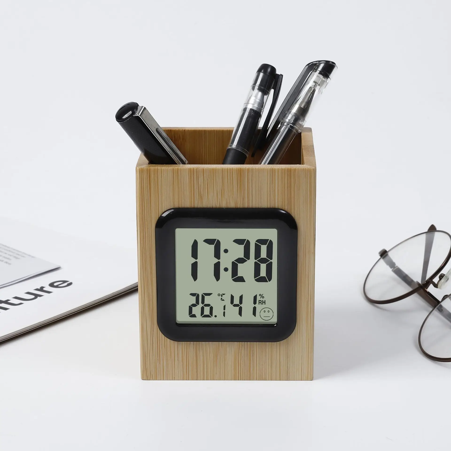 Smart Desk Clock Pen Container Temperature Humidity Led Alarm Clock ...