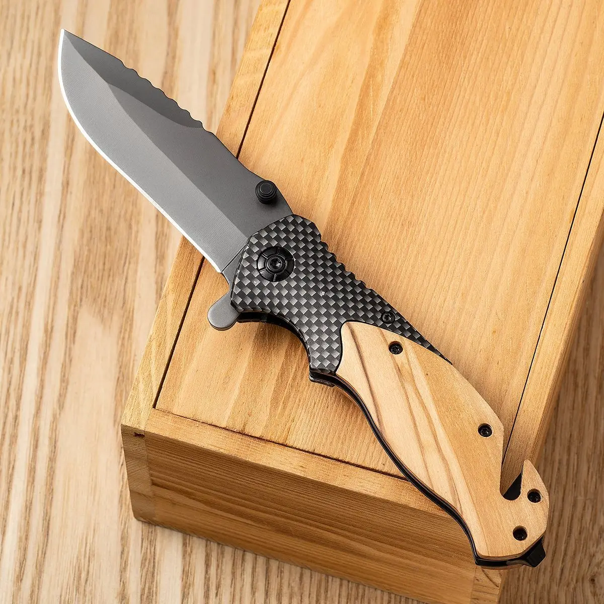 Tlx50 New Design Camping Olive Wood Handle Tactical Folding Knife Edc ...