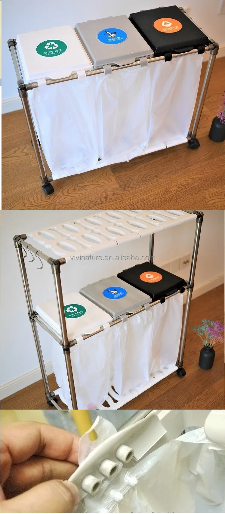 Garbage Recycle Sorter with Wheels - 2 to 4 Compartment Cart