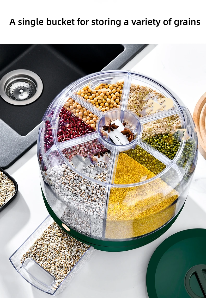 Round Dry Food Dispenser 360 6-in-1 Rotating Plastic Grain Storage ...