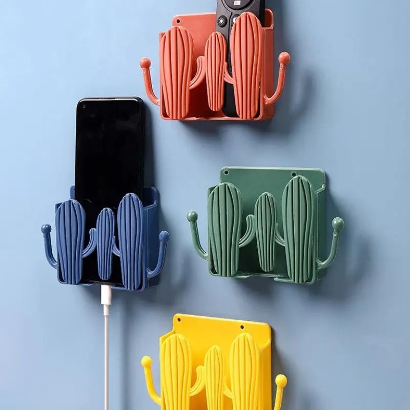 Wall Mounted Phone Plug Holder With Storage Hooks Home Sundries ...