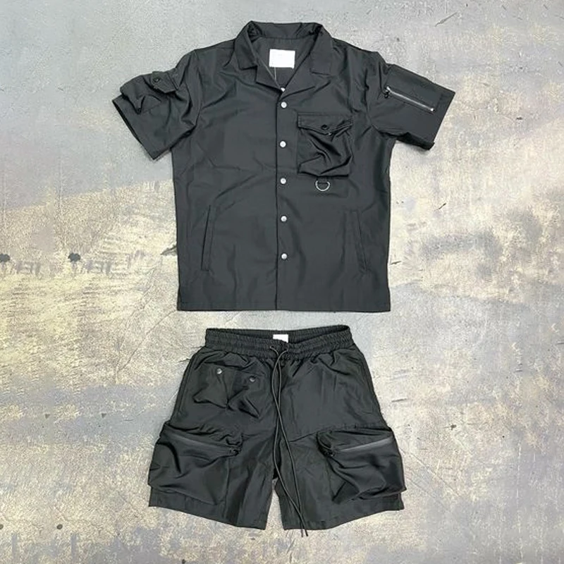 Custom Two Piece Windbreaker Short Jacket Set Cargo Zip Up Nylon ...