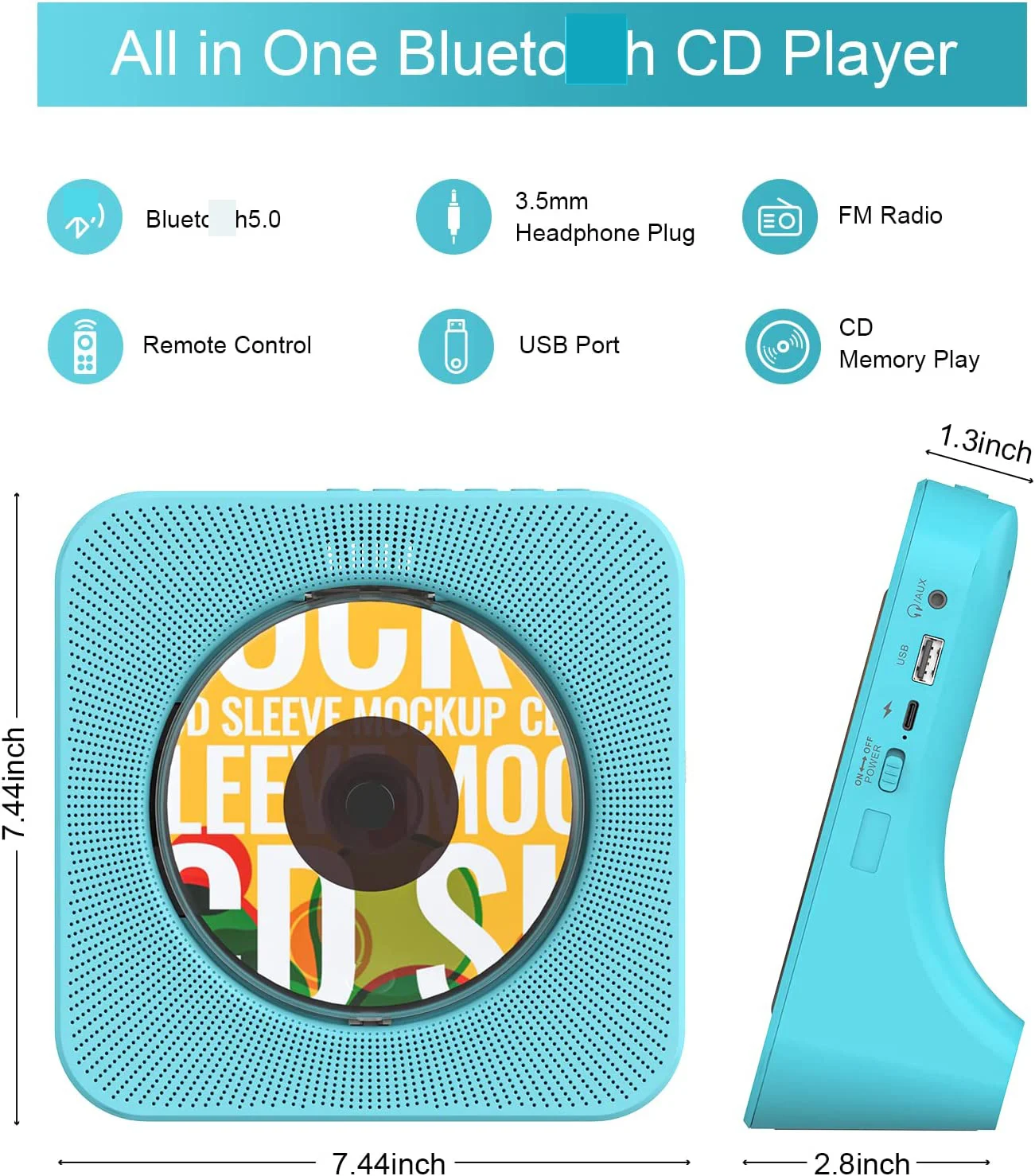 CD Player Portable BTH Desktop CD Player for Home with Timer Built-in ...