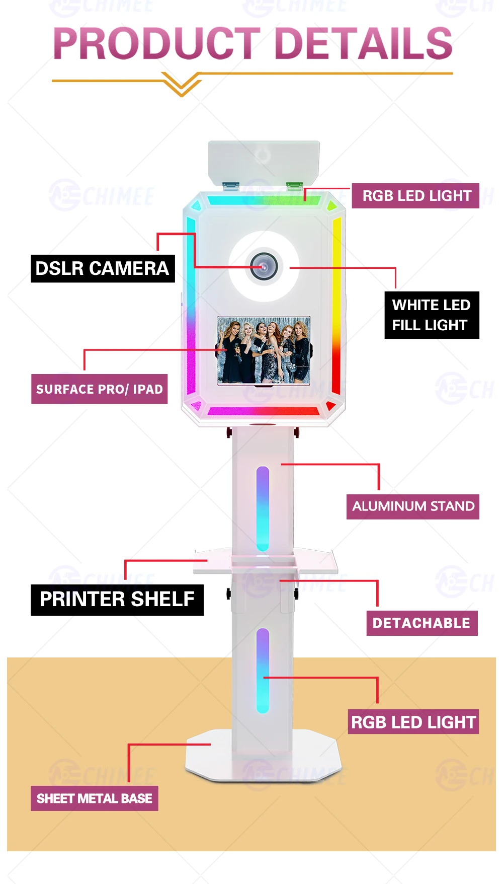 DSLR Photo Booth Kiosk LED RGB Lights iPad Photobooth Selfie Booth With ...